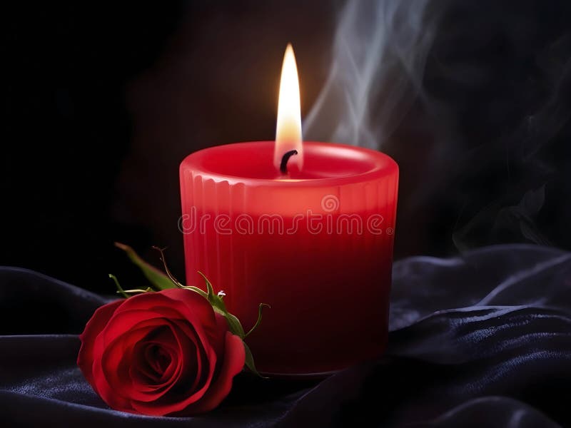 Red Candle and Red Rose on Black Background with Copy Space Stock ...