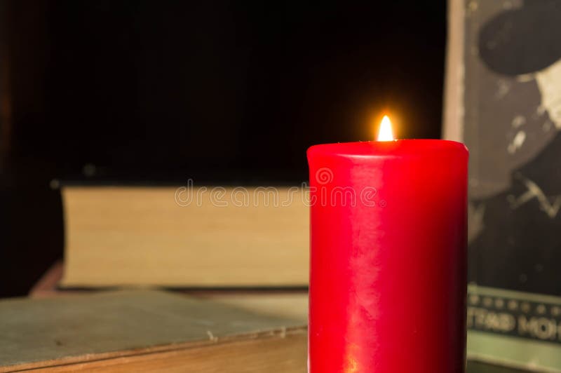 Red Candle and Some Old Books Stock Photo - Image of gifts, fire: 53236786