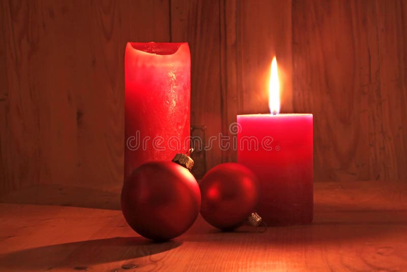 Red Candles And Christmas Balls Stock Photo - Image of atmospheric ...