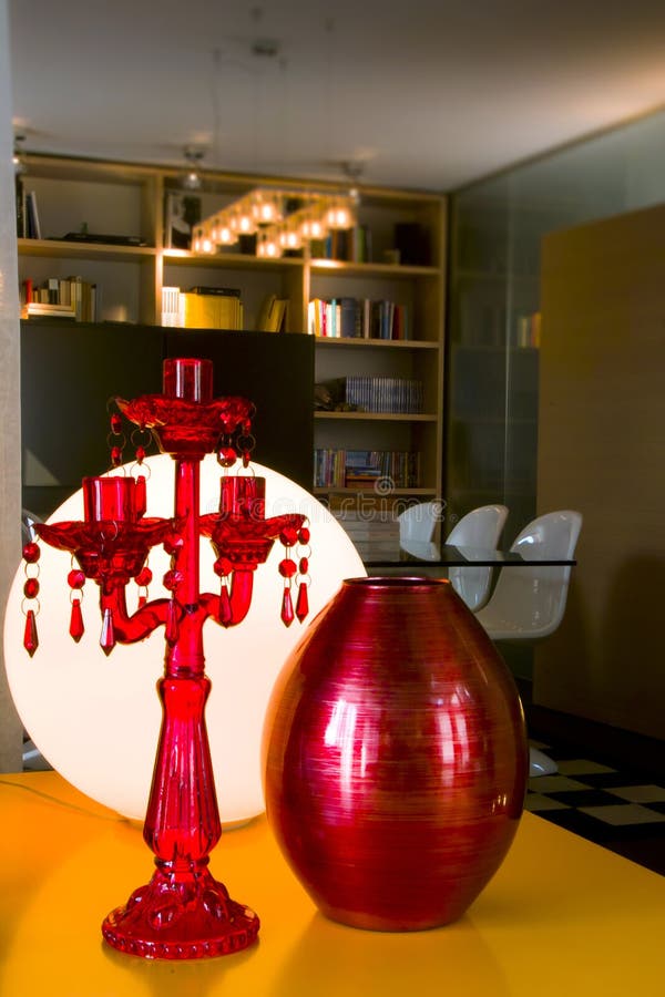 Red Candlesticks and Red Vase Stock Photo - Image of indoor, vase: 15766354