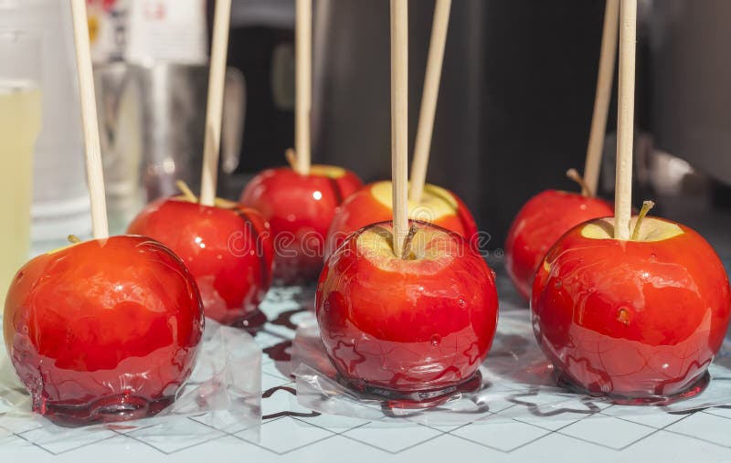 Red candy apples stock image. Image of candy, outdoors - 77711005