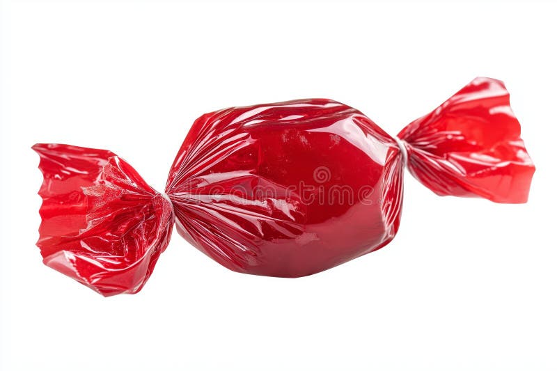 Red Candy Wrapped in Plastic on a Plain White Background Stock Image ...