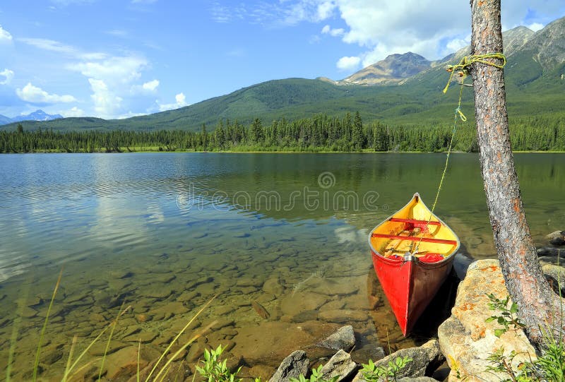 Red canoe stock photo. Image of landscape, national, alberta - 25461290
