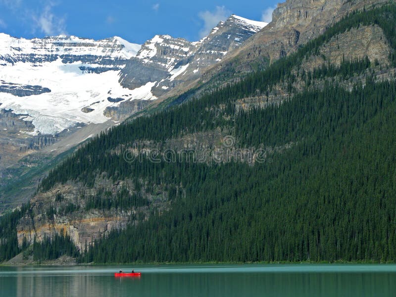 Red Canoe on Spectacular Lake Louise Stock Photo - Image of kayak, park ...