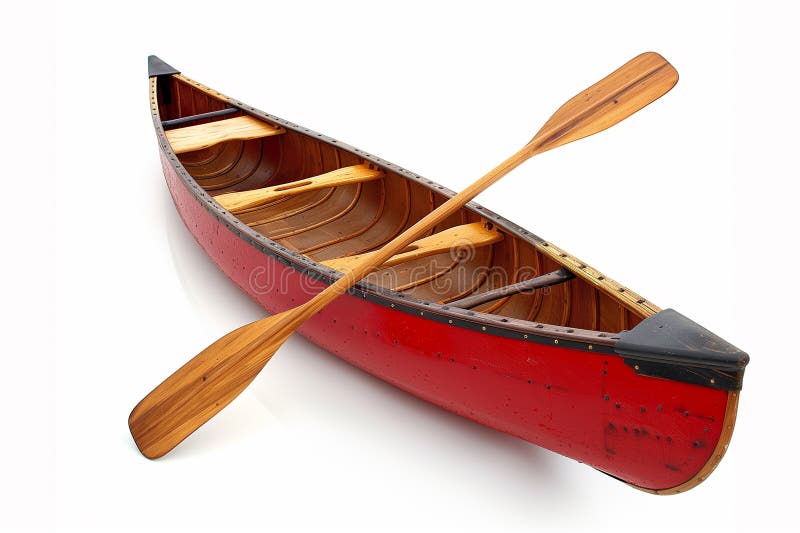 Red Canoe with Two Oars on White Background Stock Photo - Image of ...