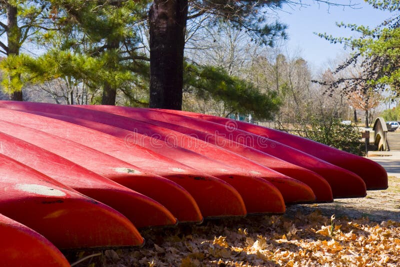 Red Canoes by Tree stock image. Image of nature, kayak - 7498247
