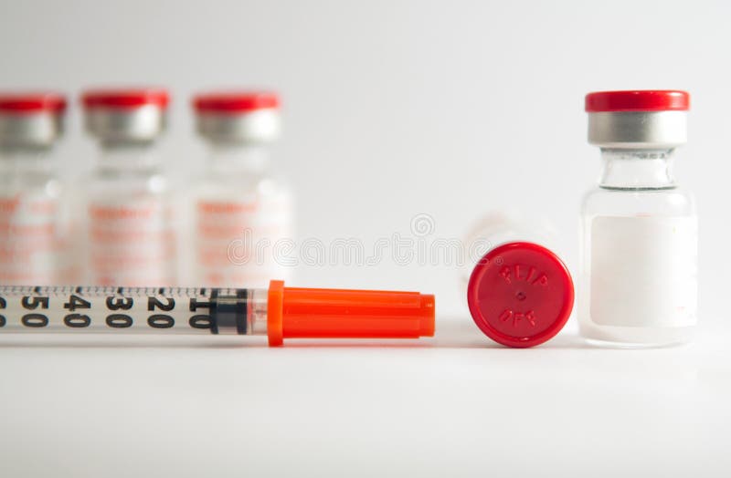 Red Cap Injection Vials and Syringe Stock Image - Image of background ...