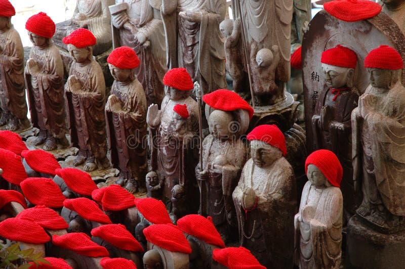 Red capped statues stock photo. Image of orient, japanese - 969460
