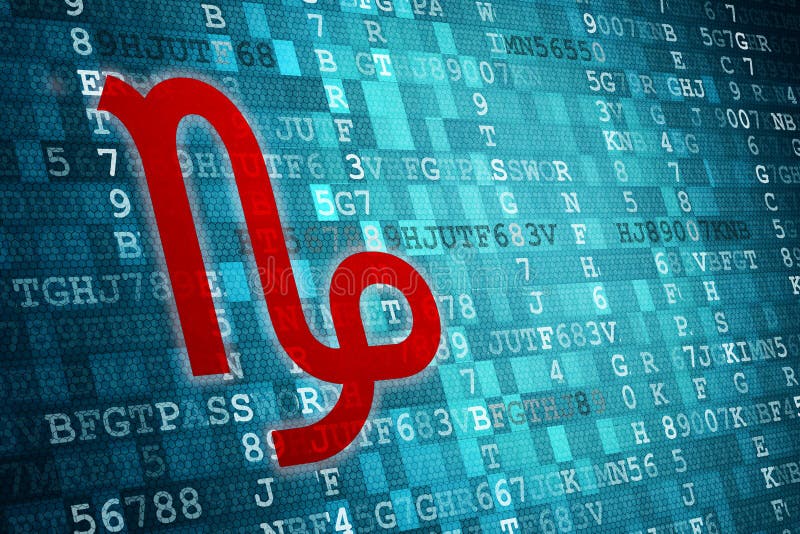 Red Capricorn Zodiac Sign on Blue Digital Background. Copy Space Stock ...
