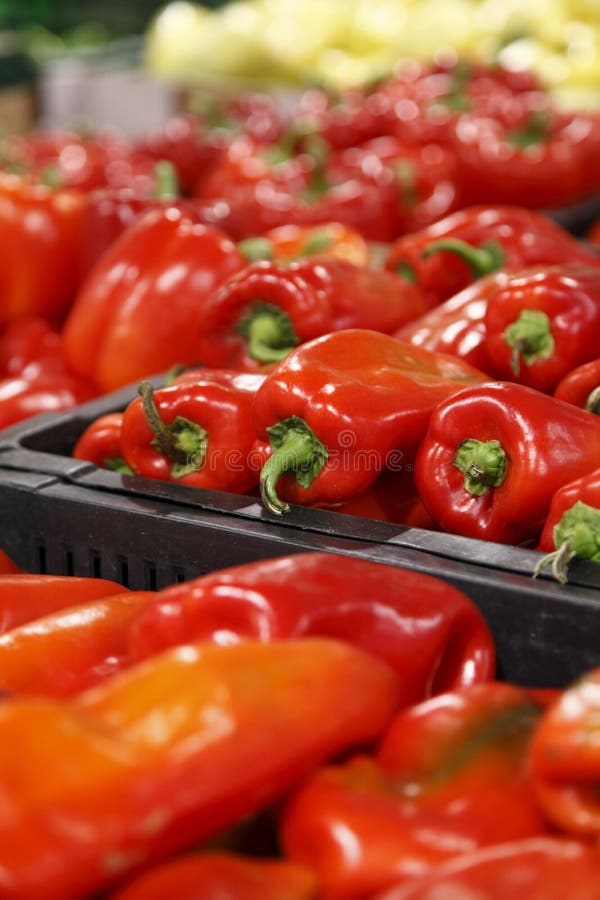 Red Capsicum in a Supermarket Stock Photo - Image of autumn, grocery ...