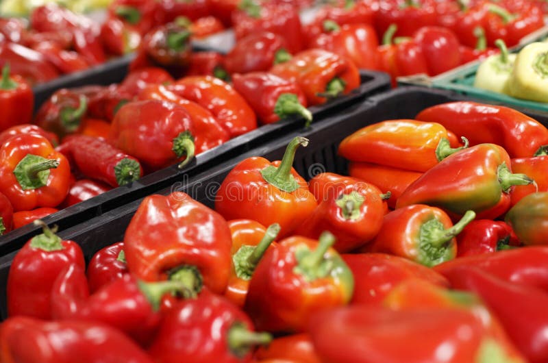 Red Capsicum in a Supermarket Stock Image - Image of lifestyle ...