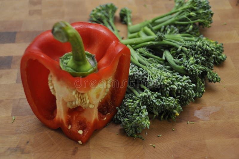 Red Capsicum on Wood Chopping Board Stock Image - Image of lunch ...