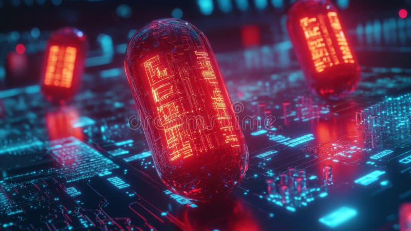 Red Capsule Data Transmission on Circuit Board Stock Illustration ...