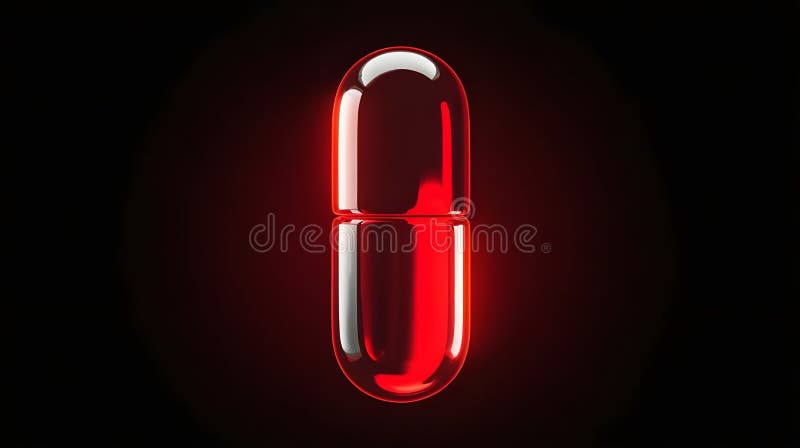 Red Capsule Pill D Render Isolated on Black Background Stock ...