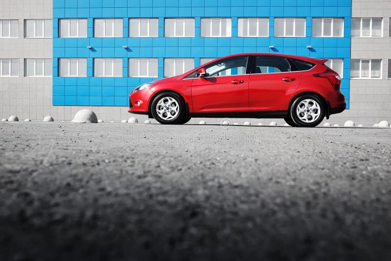 Red car on asphalt parking stock photo. Image of empty - 72370438