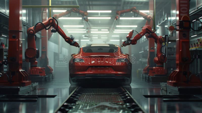 Red Car on Assembly Line with Robotic Arms Stock Photo - Image of ... Red Car on Assembly Line with Robotic Arms Stock Photo - Image of ...