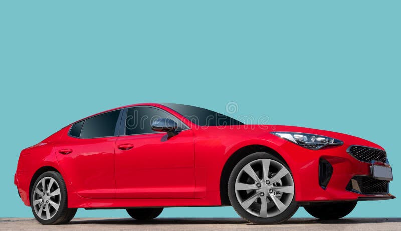 Red Car on a Blue Background. Stock Image - Image of headlight, speed ...