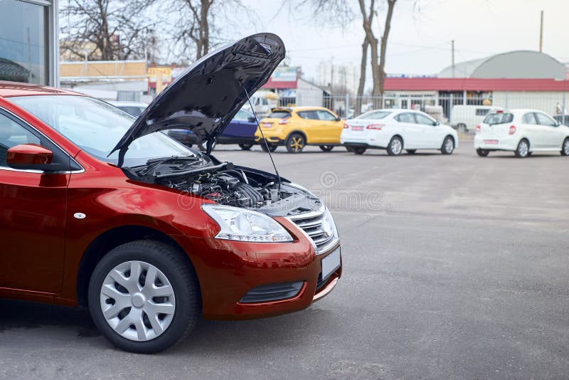 Red car broke down stock image. Image of lights, reflection - 63453877