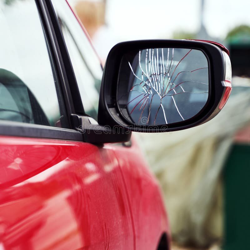 Red Car with Broken Side Door Mirror Parked on the Street Stock Image ...