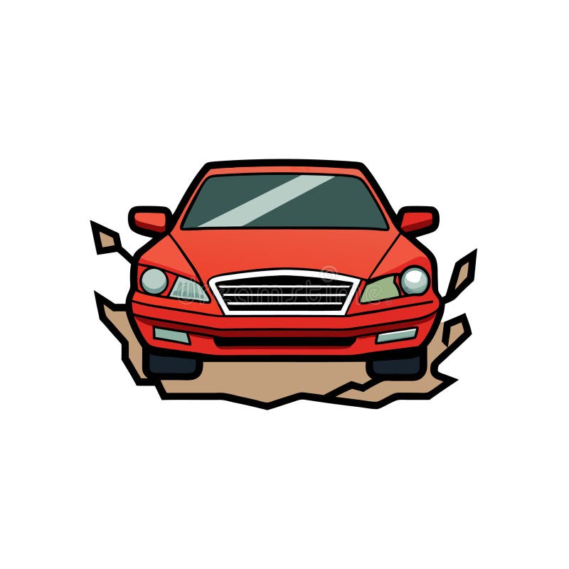 Red Car Cartoon Emerging through Paper Hole Illustration Stock Image ...