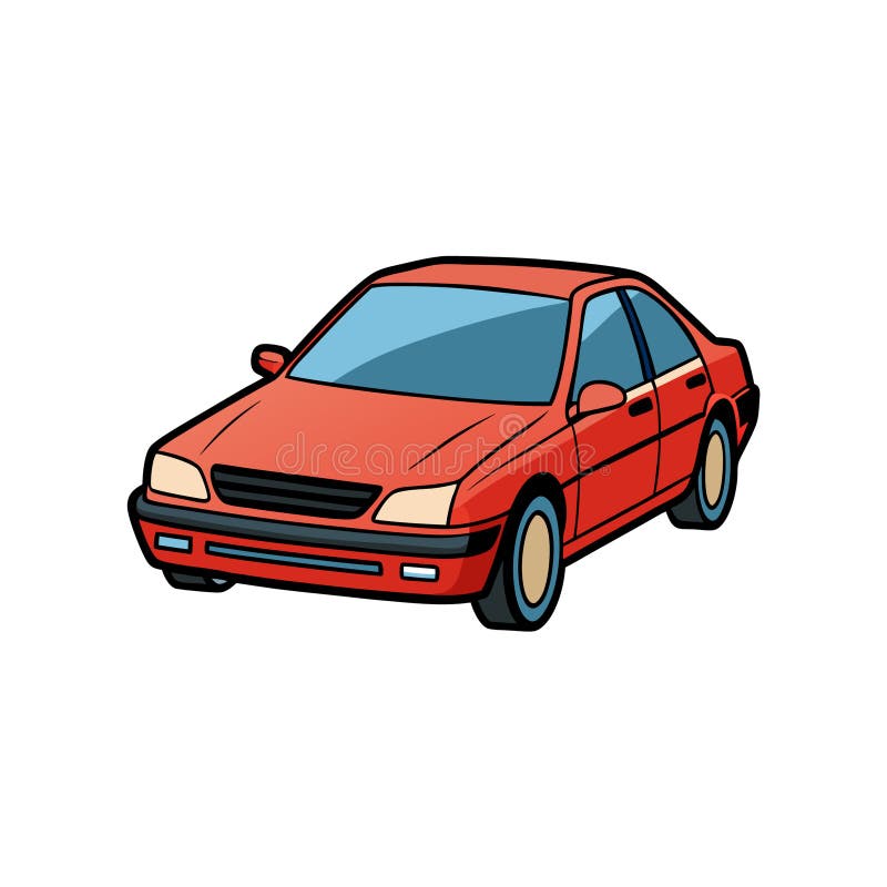 Red Car Cartoon Illustration, Isolated on White Background Stock ...