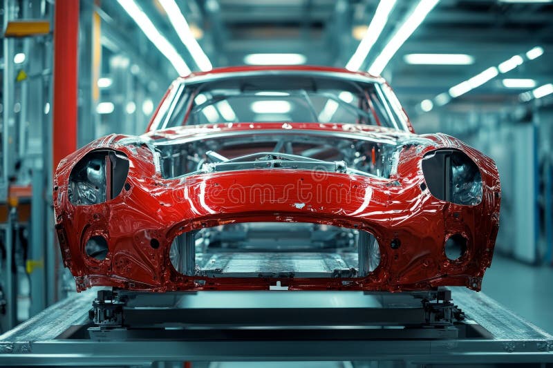 Red Car Chassis Assembly Line Brightly Lit Factory Stock Photos - Free ...
