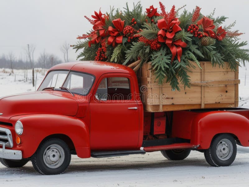 Red Car with Christmas Tree Stock Photo - Image of retro, festive ...