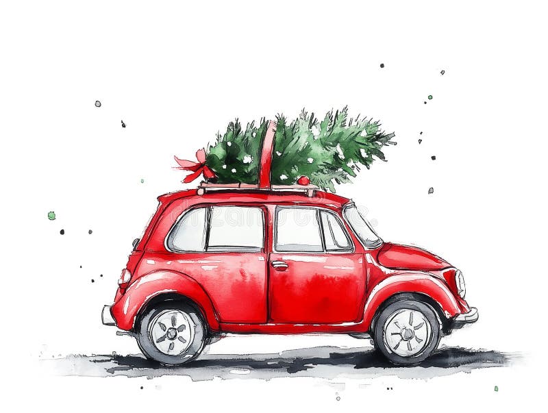 Red Car with Christmas Tree Graphic Isolated Stock Illustration ...