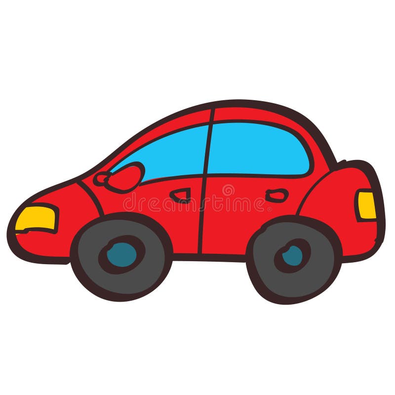 Red Car Color Illustration in Hand Drawing Style Stock Illustration ...