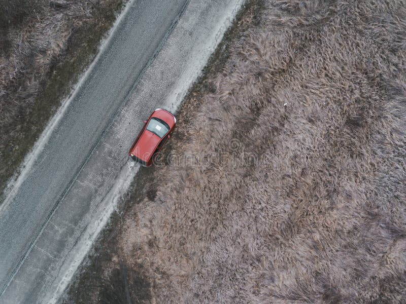 Red Car on Country Road in Spring Time. Stock Photo - Image of farm ...