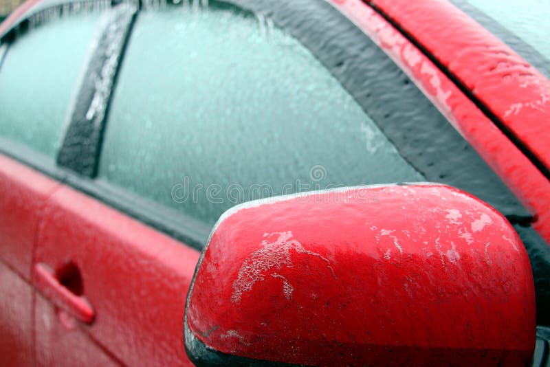 The Red Car is Covered with Ice. Icy Surface of the Car. Stock Image ...
