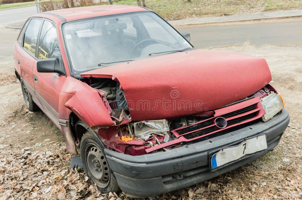 Red Car crash stock image. Image of hood, damage, injury - 88882489