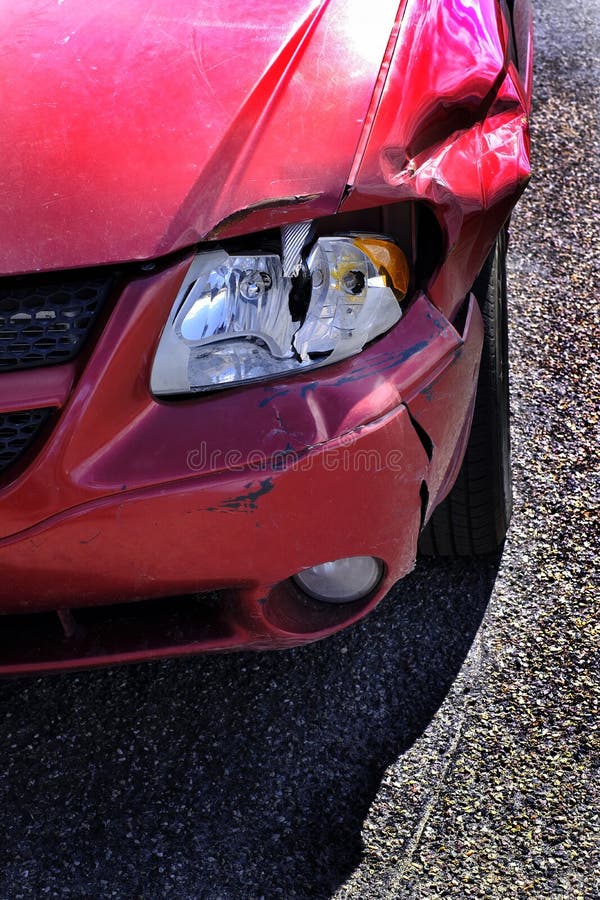 Red Car Damaged Headlight Smashed Bumper Crash Stock Image - Image of ...
