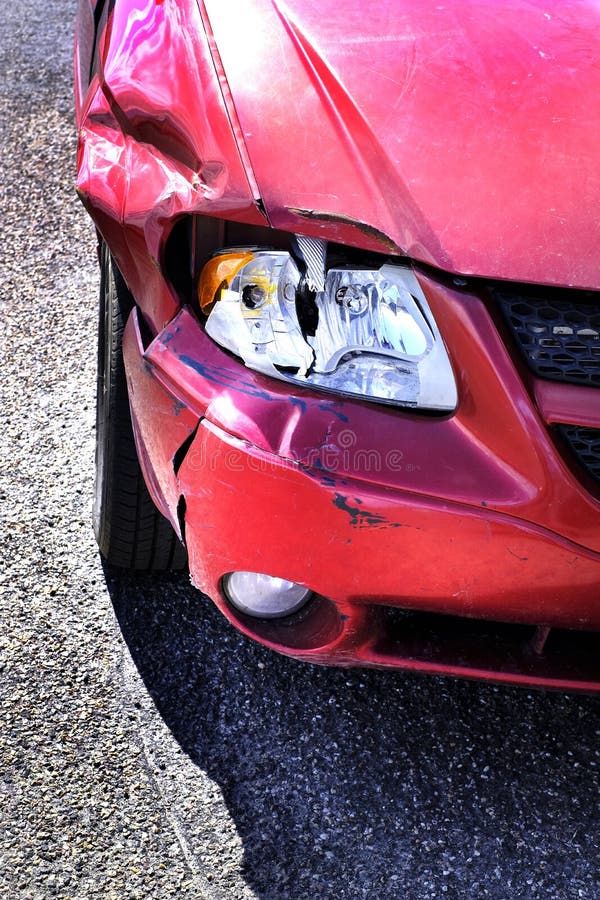 Red Car Damaged Headlight Smashed Bumper Crash Stock Photo - Image of ...
