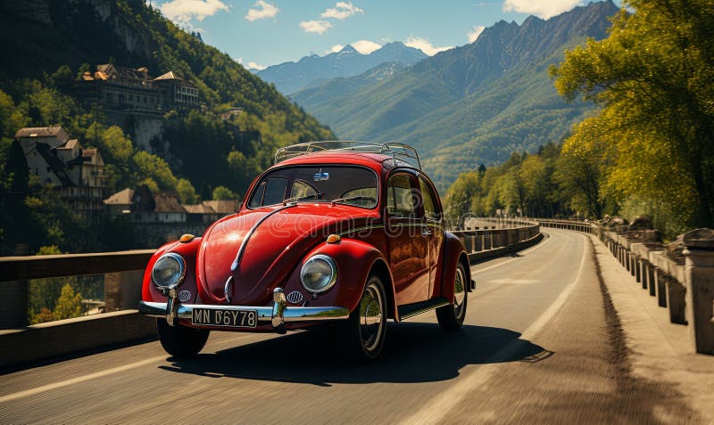 Red Car Driving Along Forest Road Stock Image - Image of nature ...