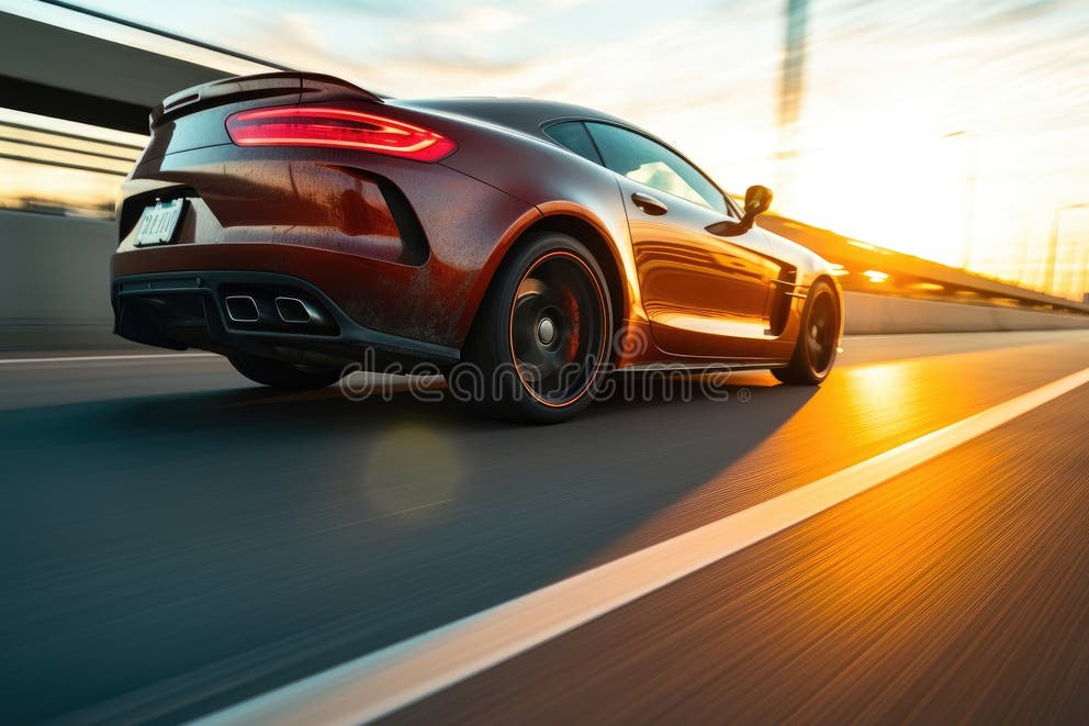 A Red Car is Driving Down the Highway at High Speed Stock Illustration ...