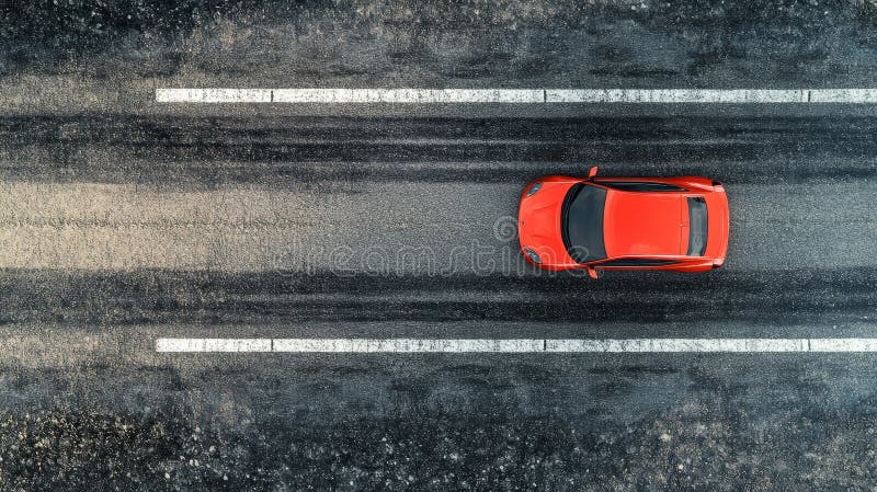 A Red Car Driving Down a Road Next To a White Line Stock Illustration ...