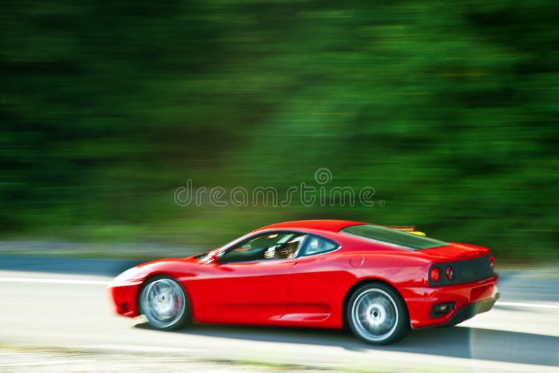 Red Car Driving Fast on Country Road Stock Image - Image of land ...