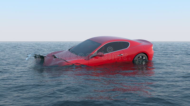 Red Car Falls and Drowning in Water Stock Illustration - Illustration ...