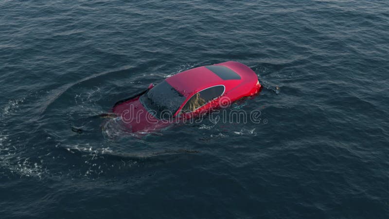 Red car falls in water stock footage. Video of warming - 210793196