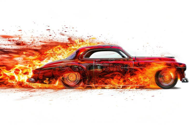 Red Car on Fire stock image. Image of accident, generated - 382833605