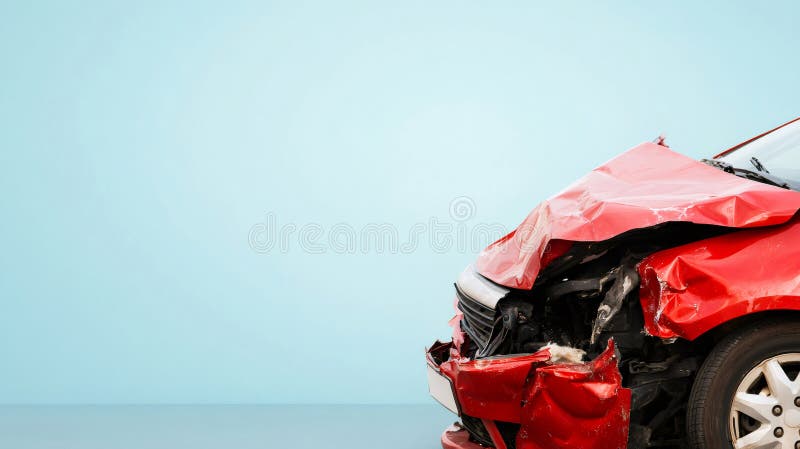 Front of Red Car Damaged in Accident on Blue Background, Illustrating ...