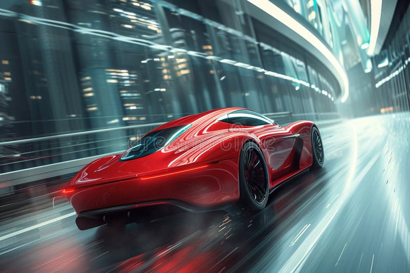 Red Car on High Speed with Motion Blur. Generative AI. Stock ...