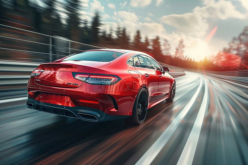 Red Car on High Speed with Motion Blur. Generative AI. Stock ...