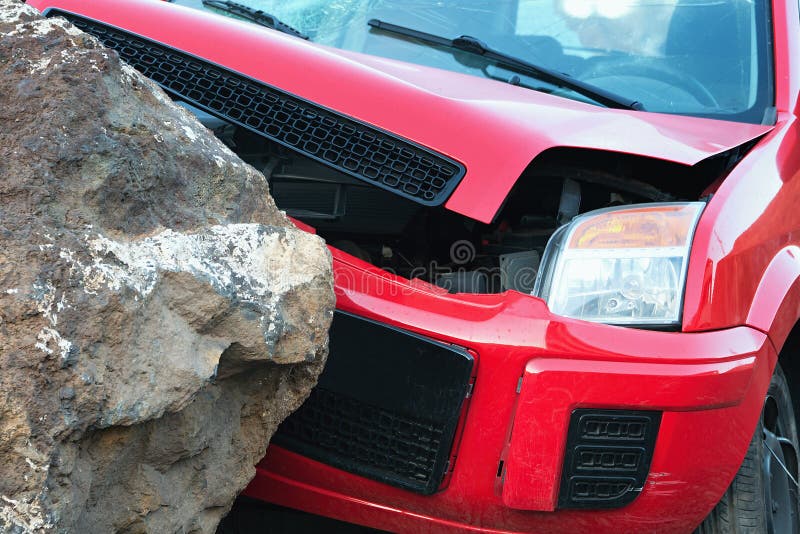 The Red Car Hit the Falling Stone Stock Photo - Image of smash, wheel ...