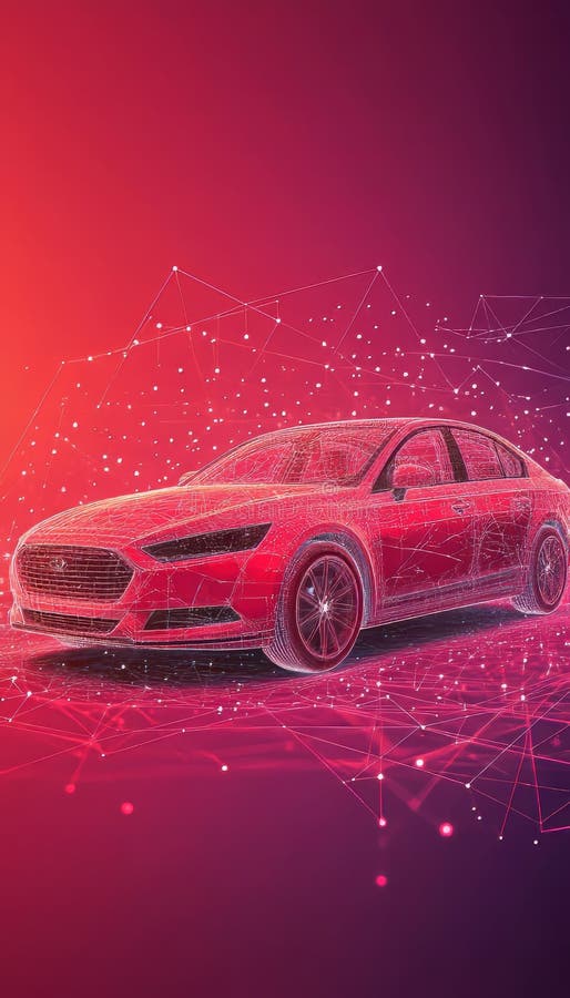 Red Car Illustration on Gradient Background Featuring Digital ...