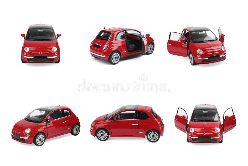 Red Car Isolated on White, Different Angles. Collage Design with ...