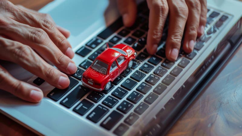 The Red Car on Keyboard.AI Generated Image Stock Photo - Image of hands ...