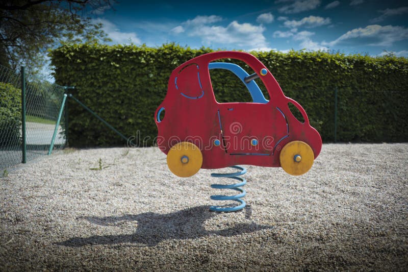 Red Car - Kids Spring Rider on Playground Stock Photo - Image of auto ...