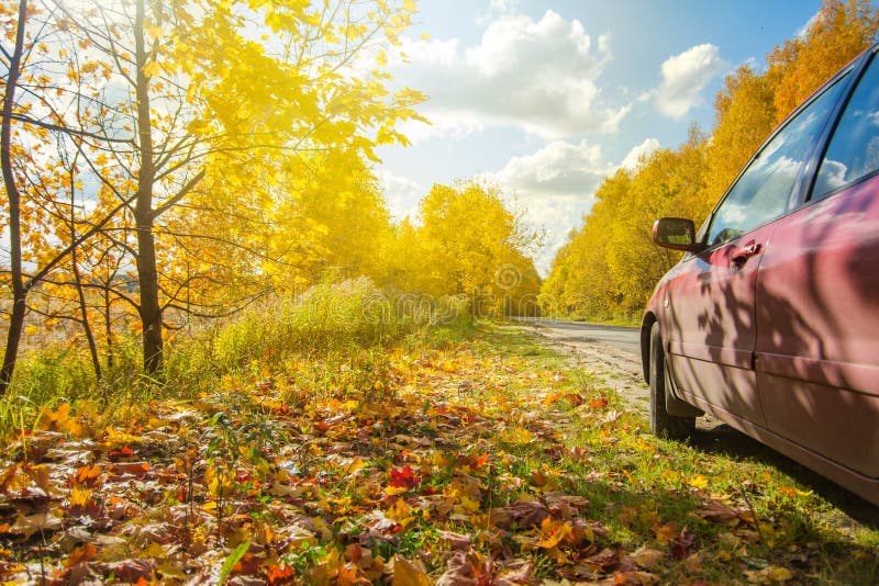 Red Car on the Last Autumn Day Stock Photo - Image of summer, closeup ...